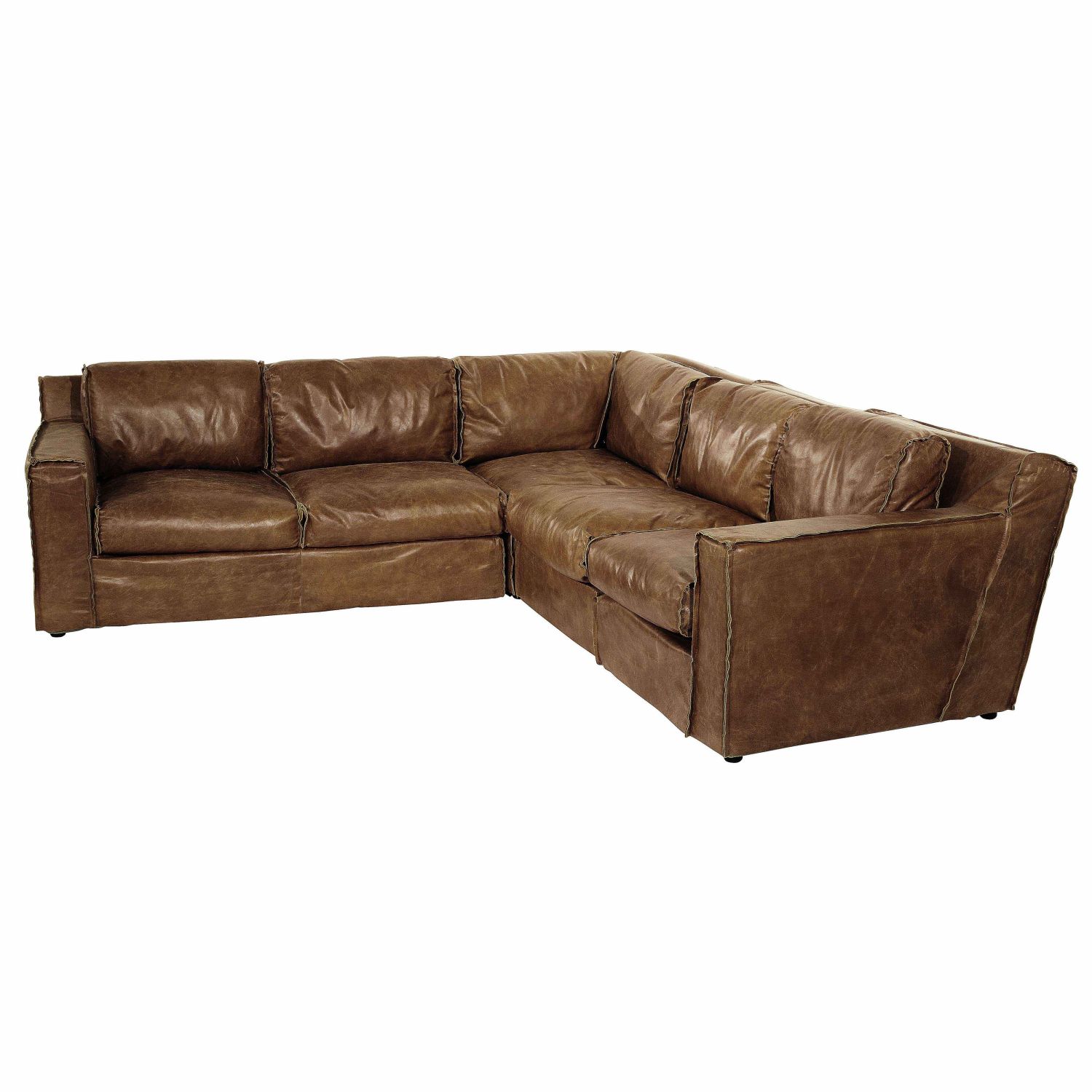 Ecksofa 4-Sitzer im Vintage-Stil aus Leder, cognacfarbenen | Maisons du ...